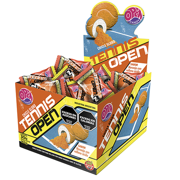CHICLE OPEN CANDY TENNIS NARANJA DISPLAY 30u - Sweet SA - Open Candy